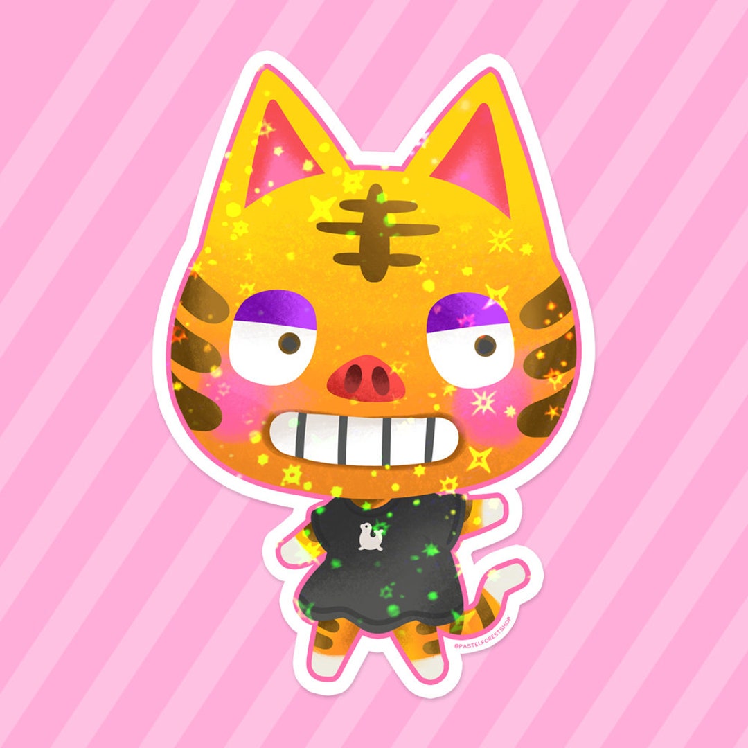 Tabby Animal Crossing Cute Vinyl Sparkly Star Holographic Sticker - Etsy