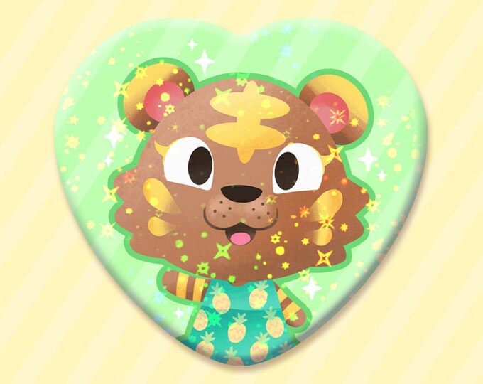 Bangle Animal Crossing Cute Metal Sparkly Star Holographic Heart Button ...