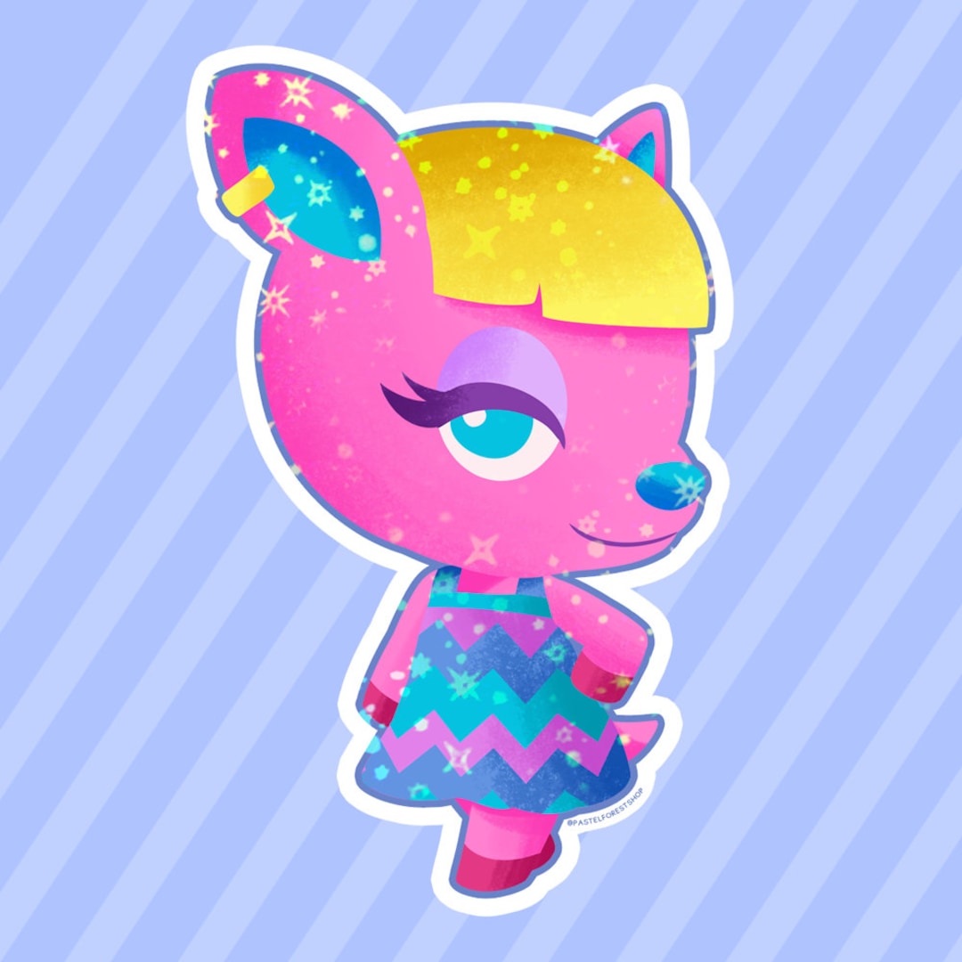 Fuchsia Animal Crossing Cute Vinyl Sparkly Star Holographic Sticker - Etsy