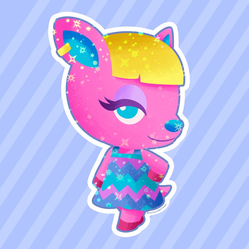 Fuchsia Animal Crossing Cute Vinyl Sparkly Star Holographic - Etsy