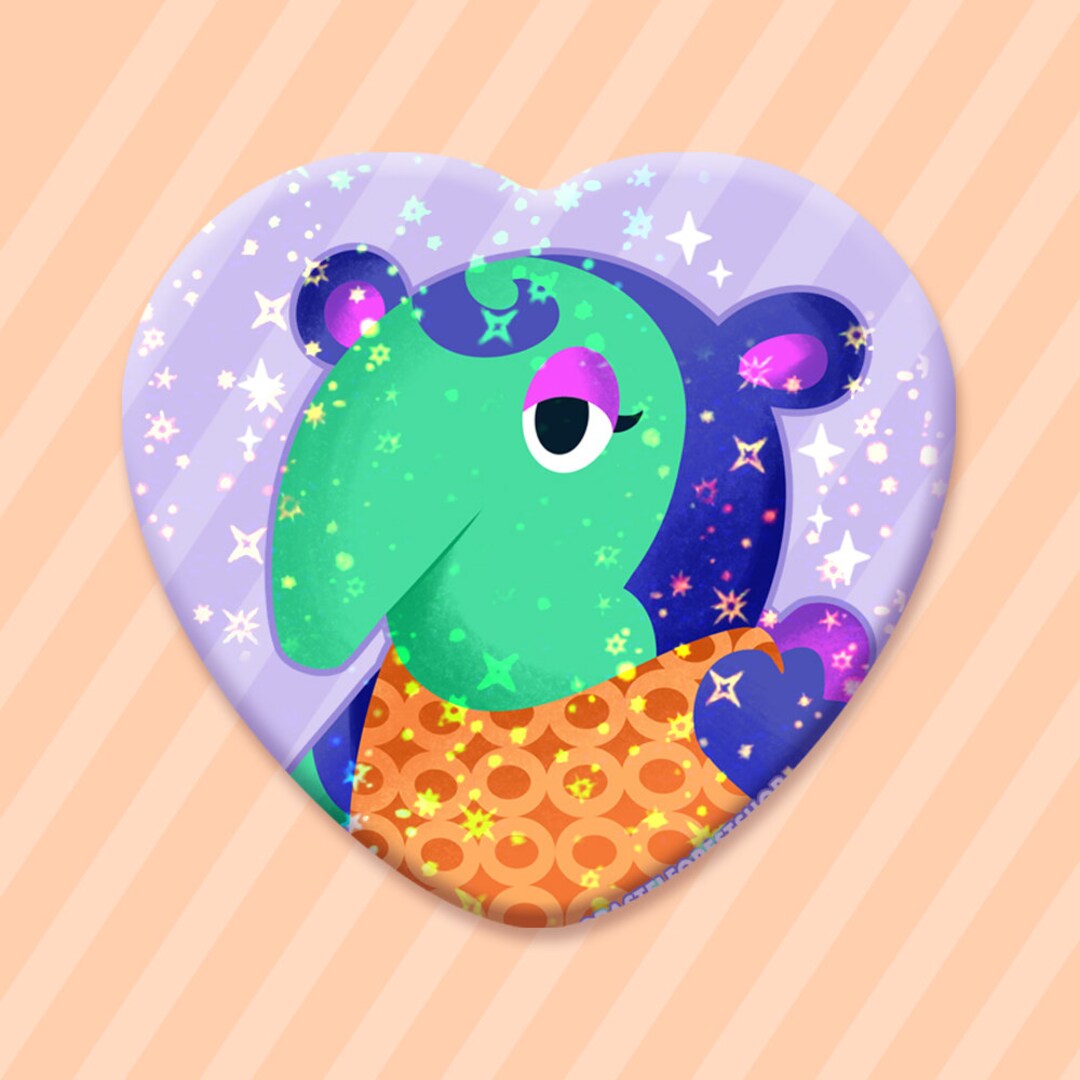 Pango Animal Crossing Cute Metal Sparkly Star Holographic Heart Button ...