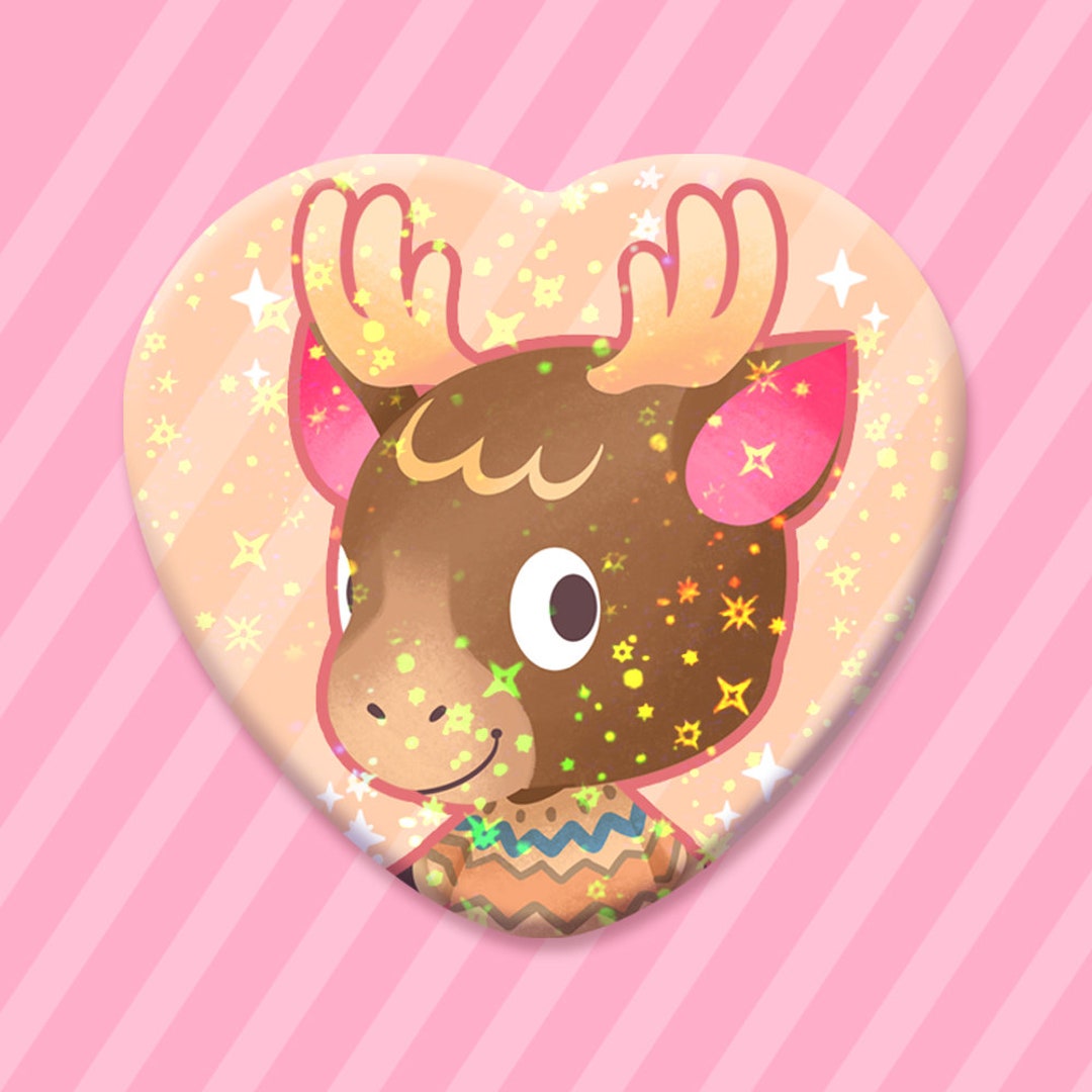 Erik Animal Crossing Cute Metal Sparkly Star Holographic Heart Button ...