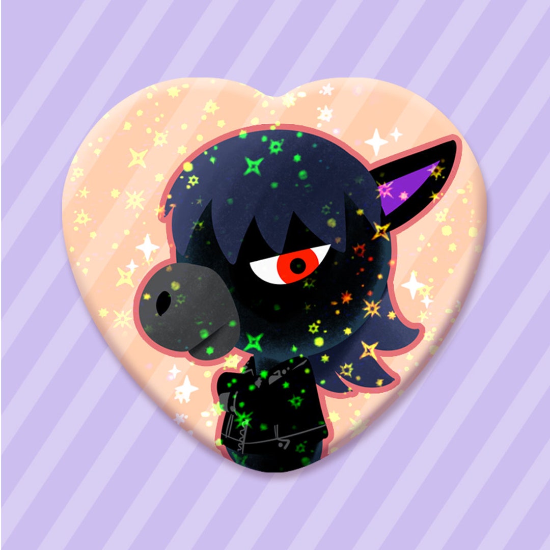 Roscoe Animal Crossing Cute Metal Sparkly Star Holographic Heart Button ...