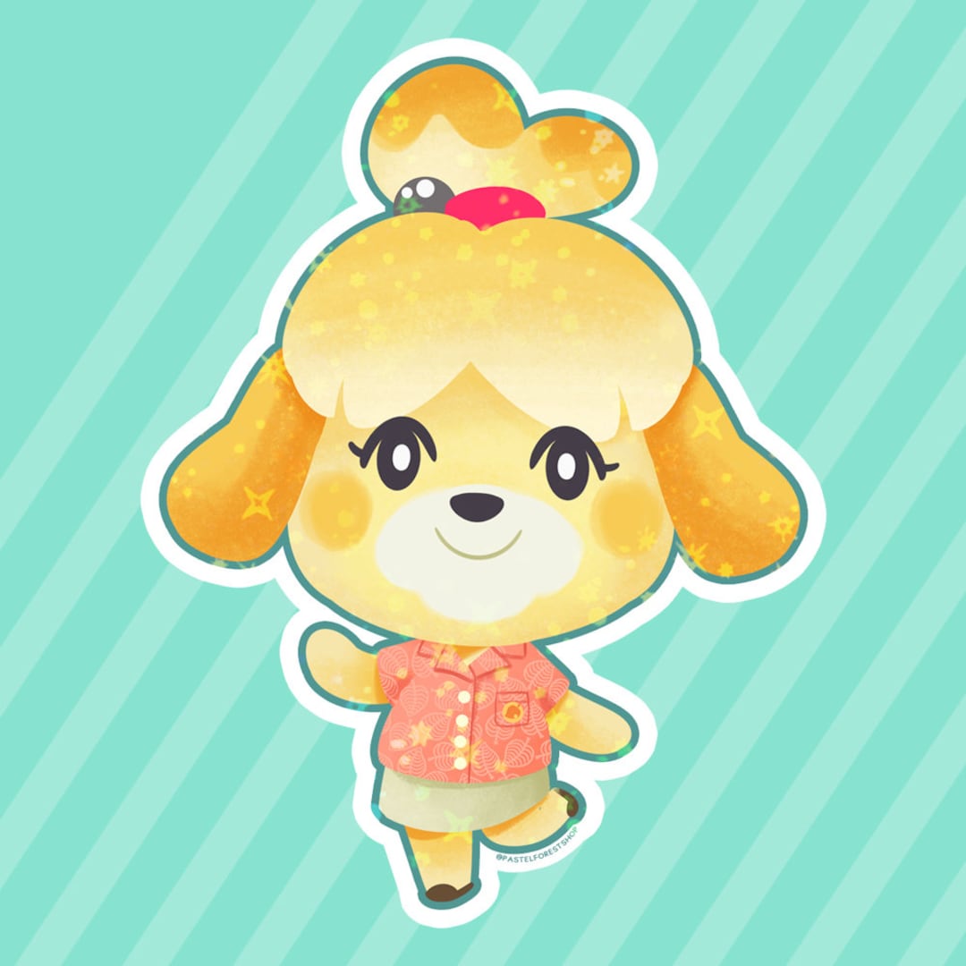 Isabelle Animal Crossing Cute Vinyl Sparkly Star Holographic Sticker - Etsy