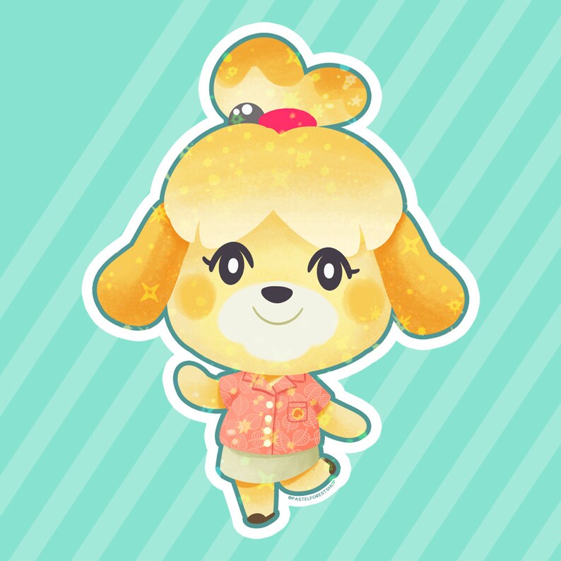 Isabelle Animal Crossing Cute Vinyl Sparkly Star Holographic Sticker - Etsy
