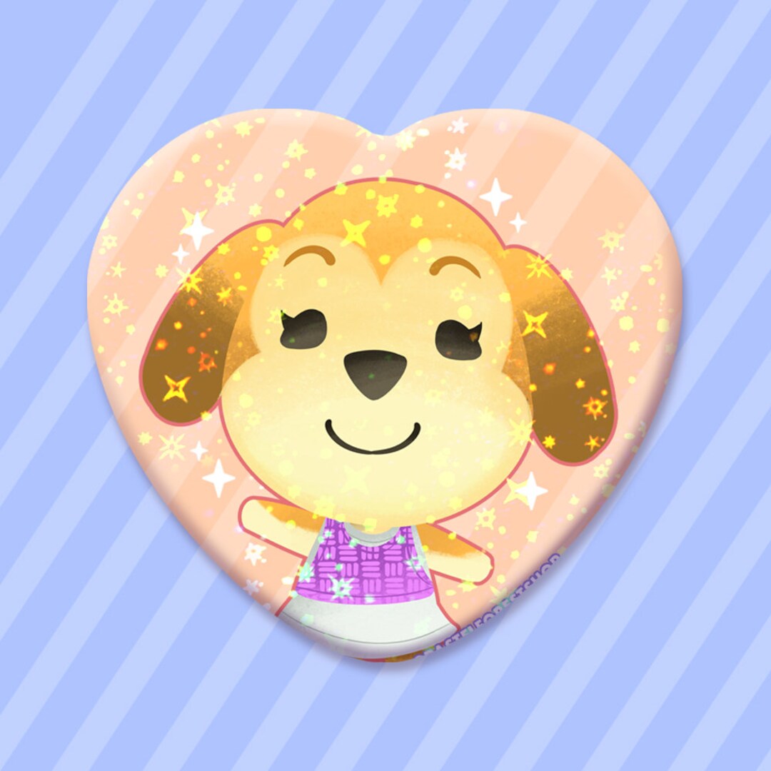 Maddie Animal Crossing Cute Metal Sparkly Star Holographic Heart Button ...