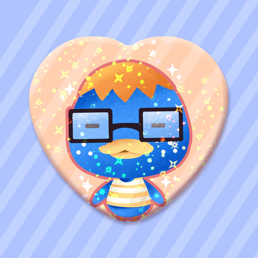 Derwin Animal Crossing Cute Metal Sparkly Star Holographic Heart Button ...