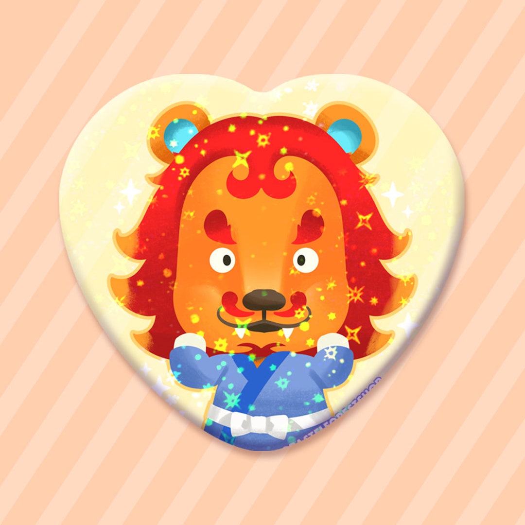 Rory Animal Crossing Cute Metal Sparkly Star Holographic Heart Button ...