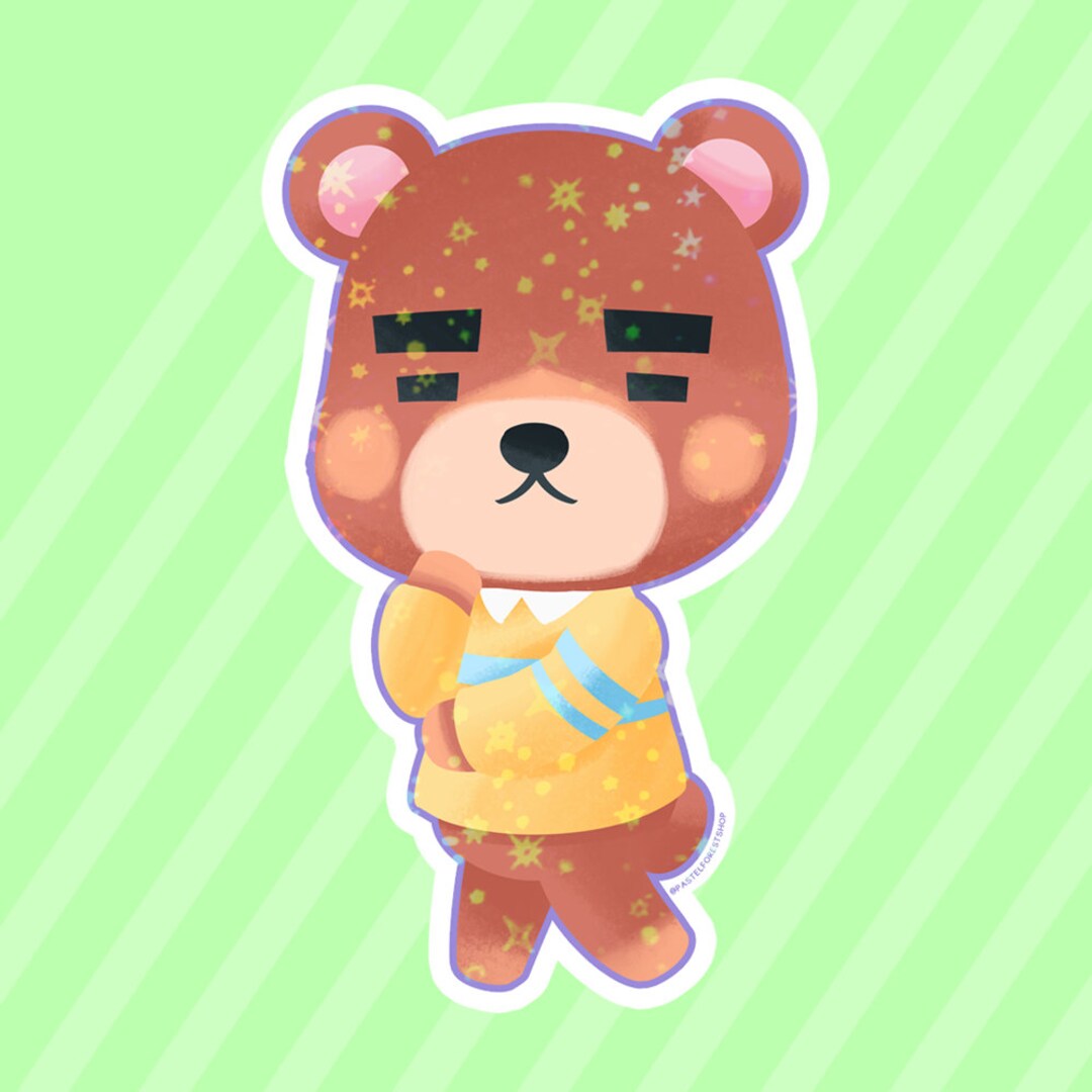 Teddy Animal Crossing Cute Vinyl Sparkly Star Holographic Sticker ...