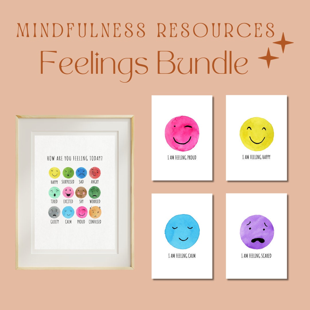 KIDS FEELINGS BUNDLE, Emotions Chart Poster and Card Set for Wellbeing ...