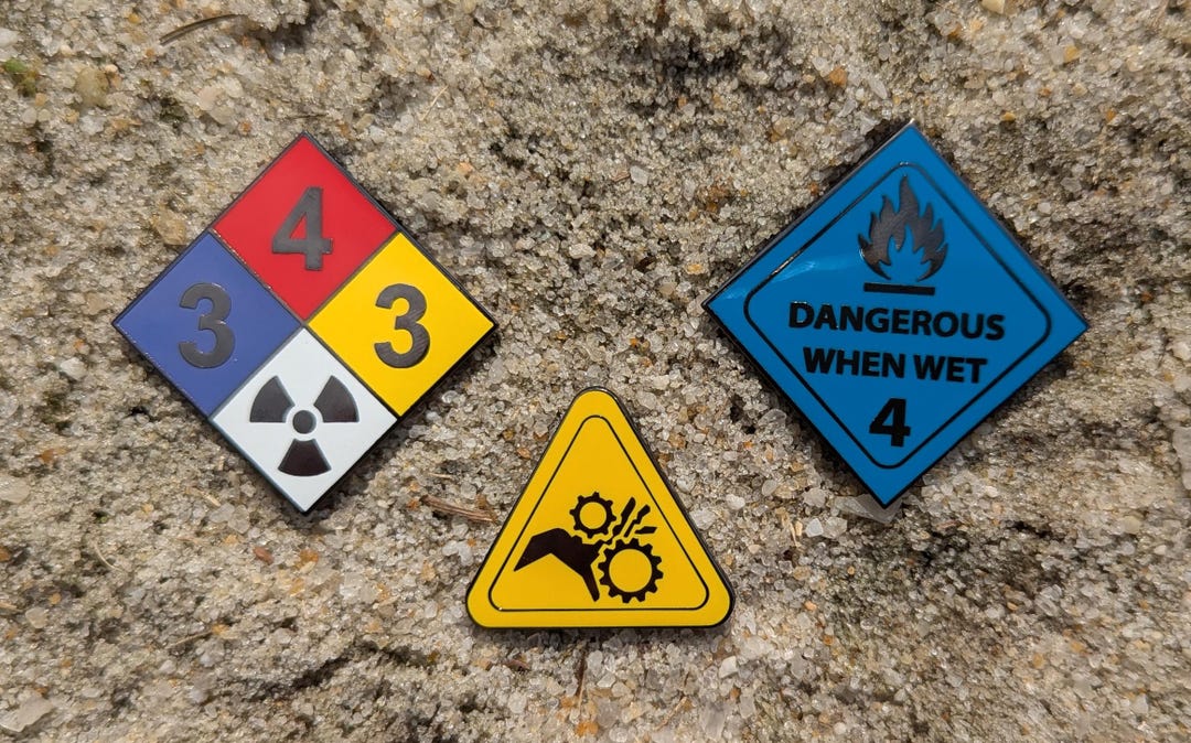 Hazard Signs Hard Enamel Pins - NFPA Diamond, Crush Warning, Dangerous ...