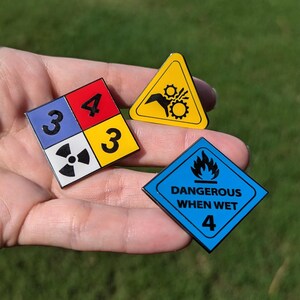 Hazard Signs Hard Enamel Pins - NFPA Diamond, Crush Warning, Dangerous ...