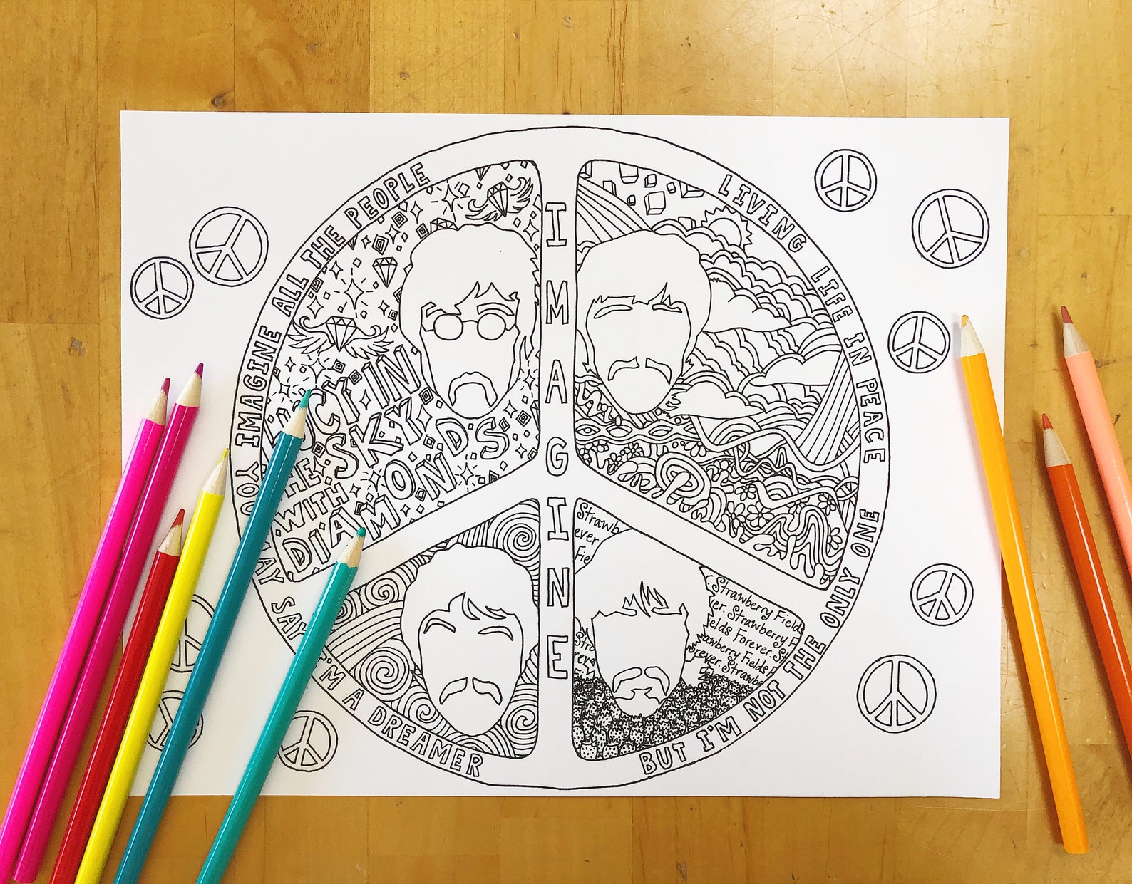 The Beatles Coloring Pages for Adults, Instant PDF Download, 6 Coloring ...
