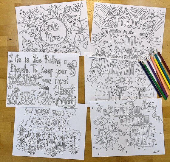 Positivity Coloring Pages for Adults Instant PDF Download 6 | Etsy