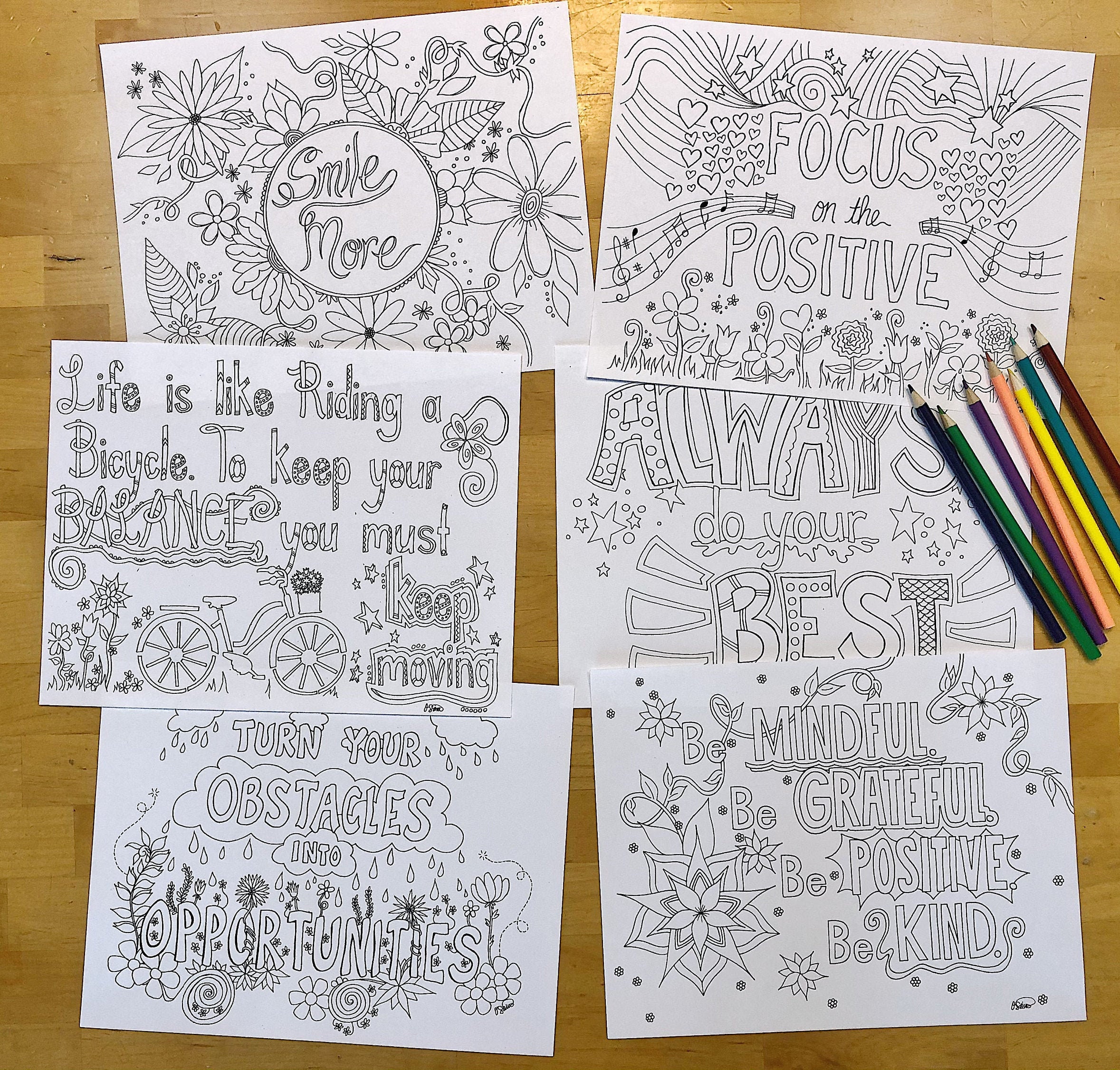 Positivity Coloring Pages for Adults, Instant PDF Download, 6 Coloring ...
