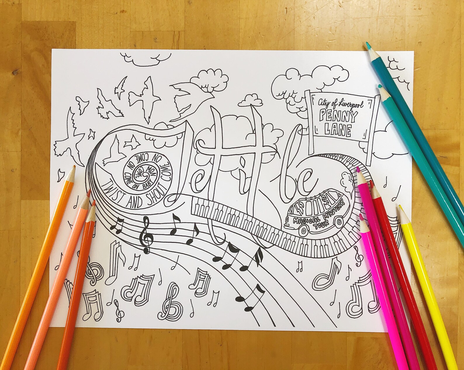 The Beatles Coloring Pages, Hand-drawn Art, Adult Coloring Book ...