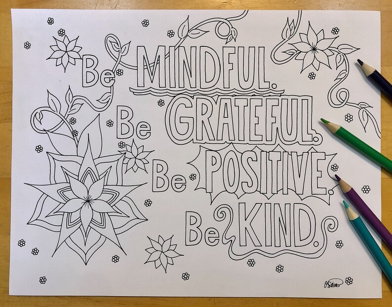Positivity Coloring Pages for Adults, Instant PDF Download, 6 Coloring ...