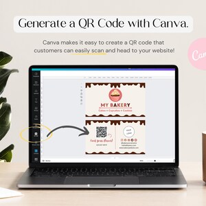 Bakery Business Card With QR Code, Editable Cake Business Card Canva ...