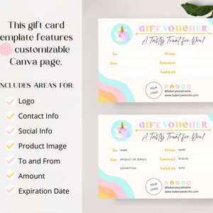 Retro Bakery Gift Card Template for Canva, Cake Business DIY Gift ...