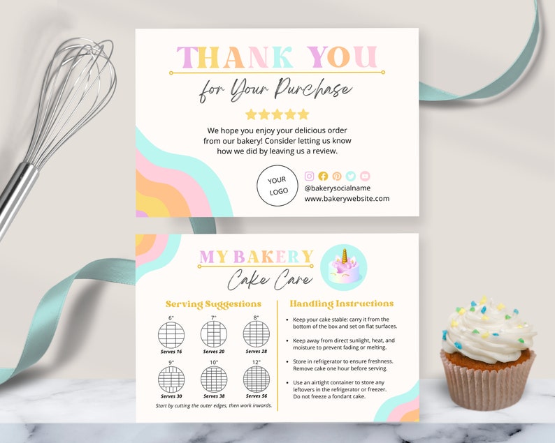 Retro Cake Care Card Template for Canva Editable Cake Cutting - Etsy