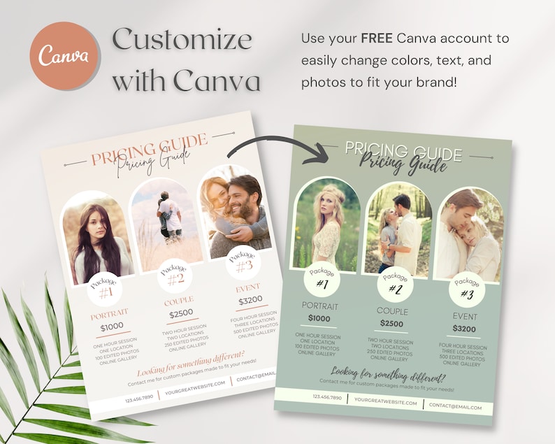 Photography Price List Template for Canva, Wedding Photography Rate ...