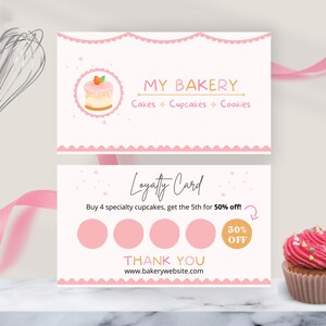 Cake Loyalty Card for Bakery Business, Bakery Branding Cupcake Rewards ...