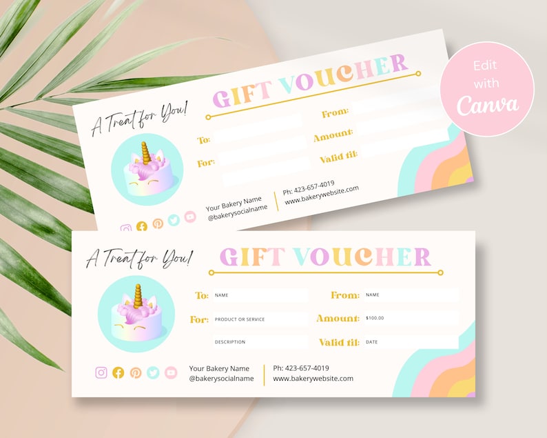 Retro Bakery DIY Gift Certificate Template for Canva, Bakery Business ...