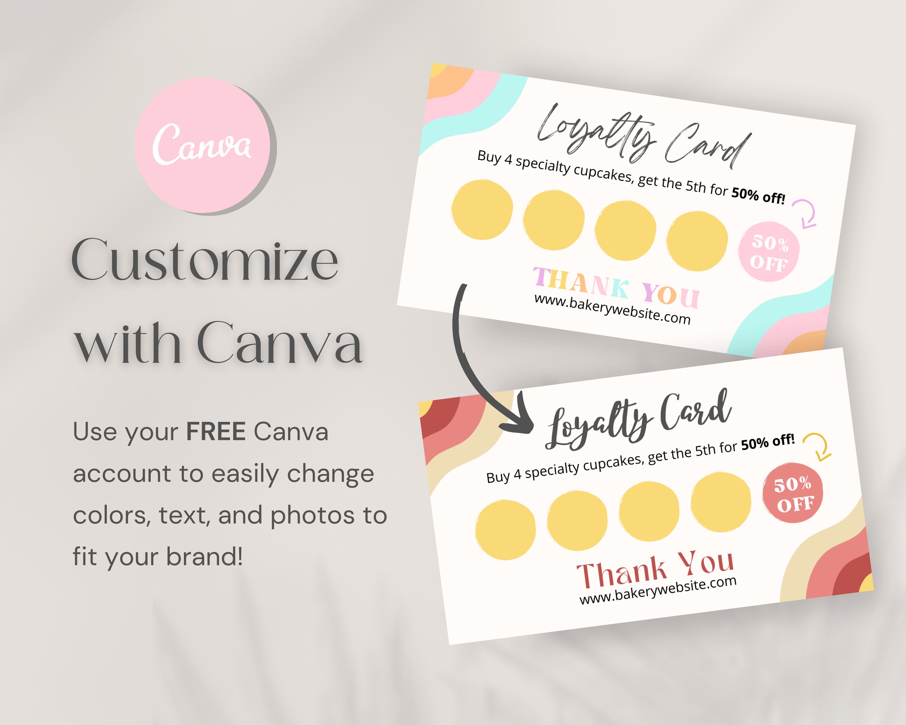 Retro Cake Loyalty Card for Bakery Business, Bakery Branding Cupcake Rewards Card, Editable ...