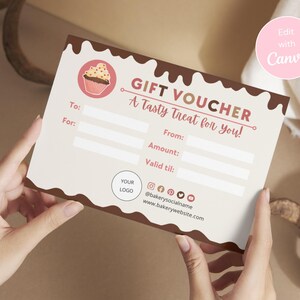 Chocolate Bakery Shop Gift Card Template for Canva, Cake Business DIY ...
