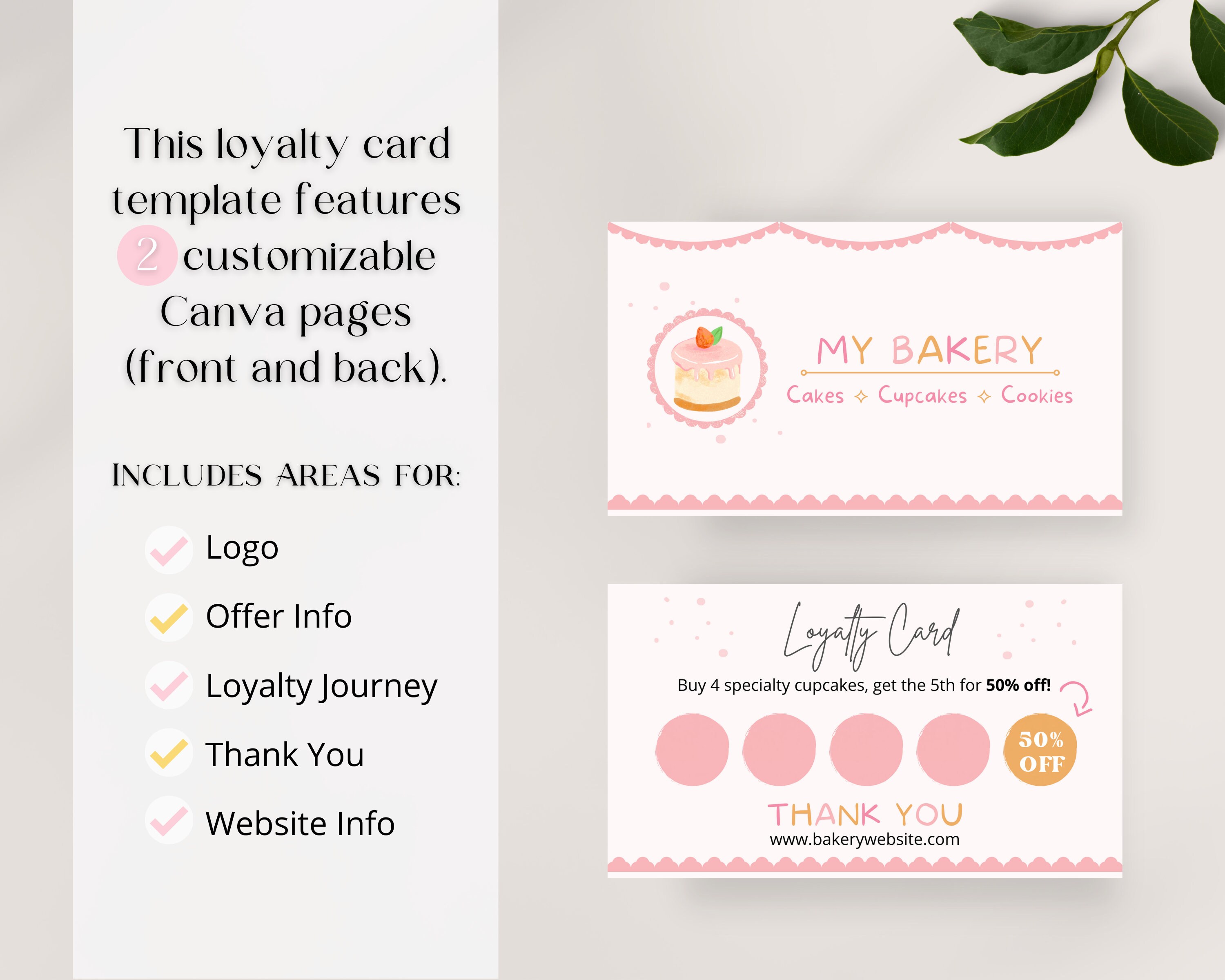 Cake Loyalty Card for Bakery Business, Bakery Branding Cupcake Rewards ...