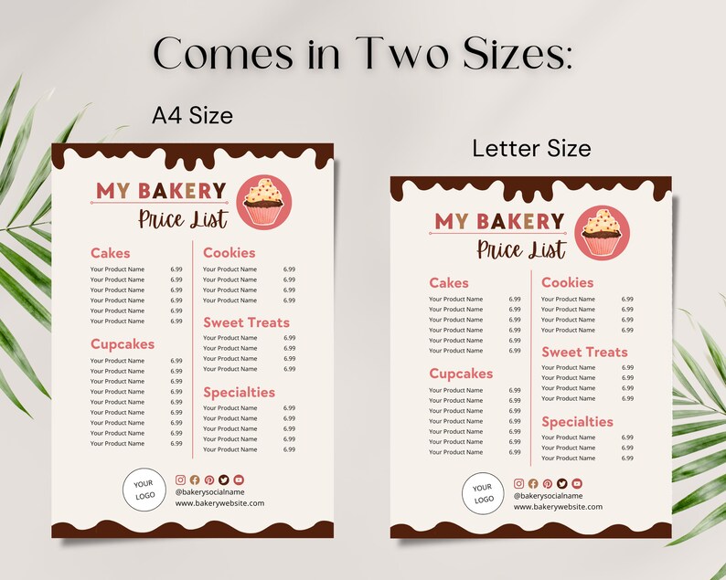 Chocolate Bakery Menu Template for Canva, Cake Price List, Cupcake ...