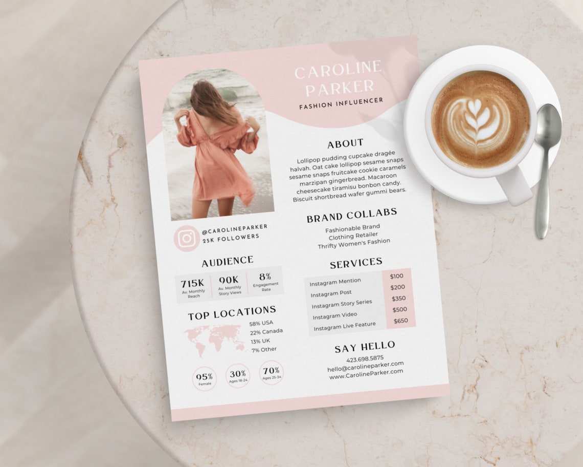 Pink Instagram Media Kit Template for Canva | Instagram Influencer ...