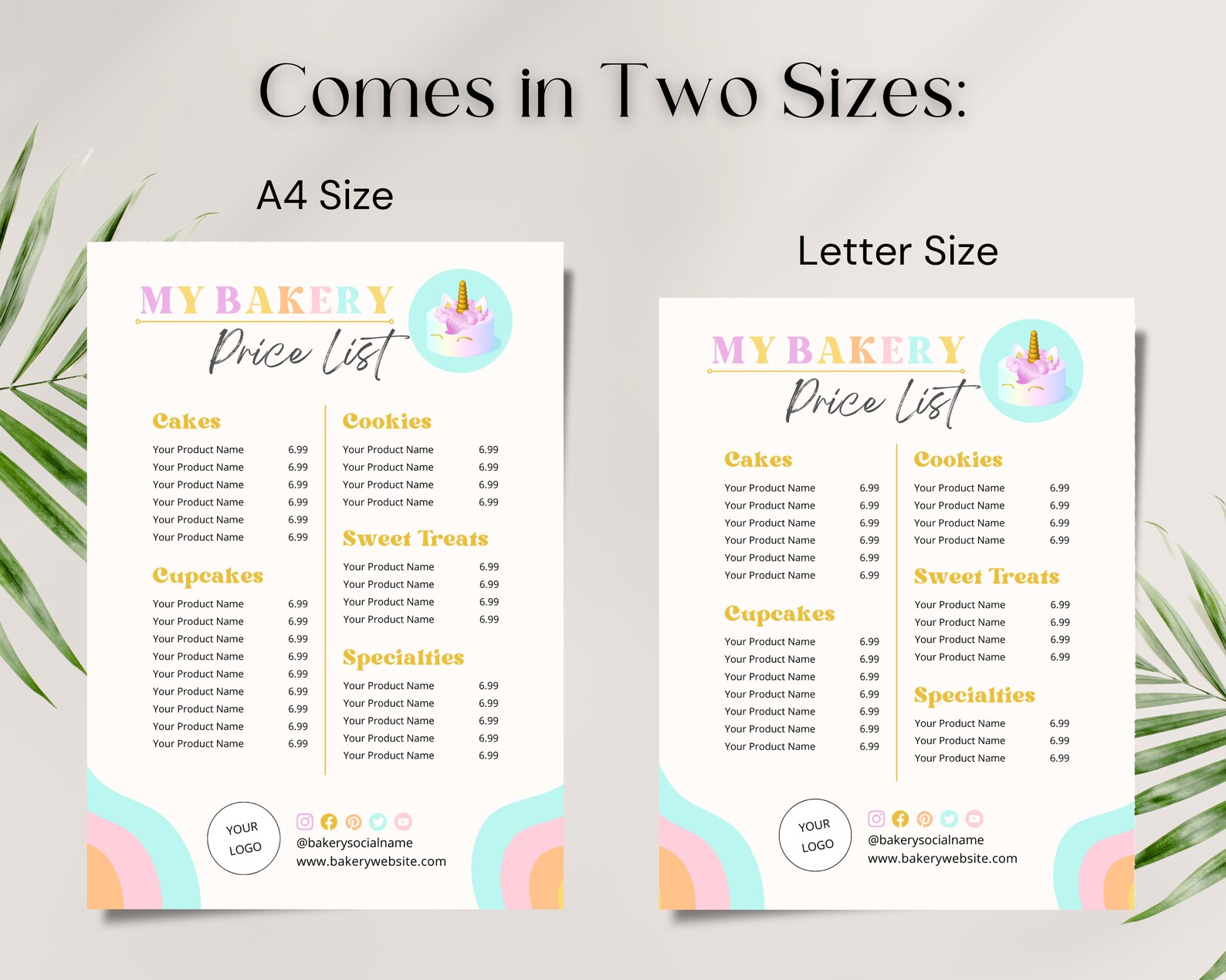Retro Cake Price List Template for Canva, Cupcake Business Menu, Boho ...