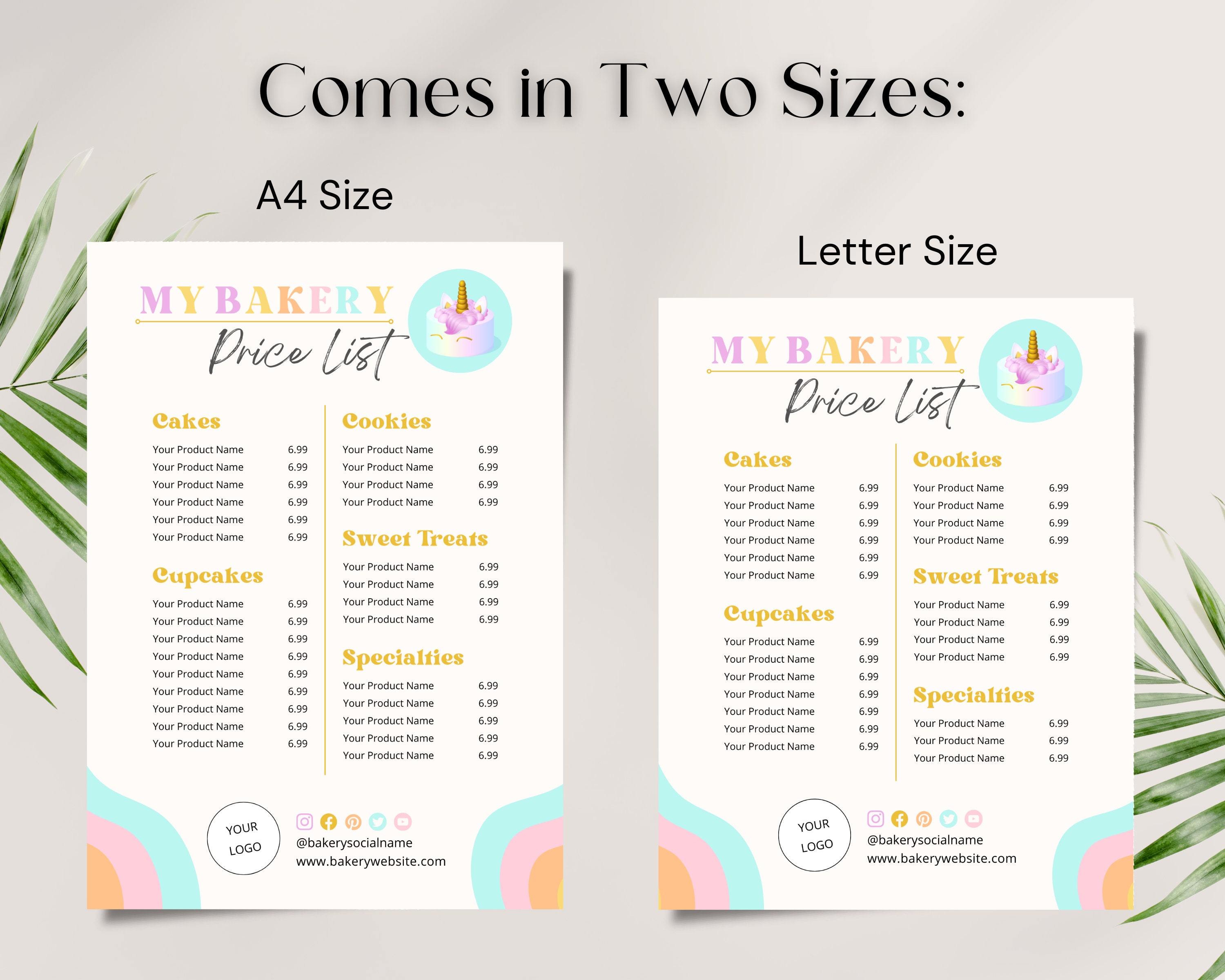Retro Cake Price List Template for Canva, Cupcake Business Menu, Boho ...