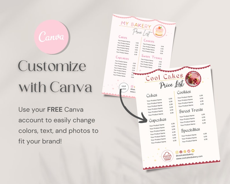 Strawberry Bakery Menu Template for Canva, Cake Price List, Cake ...