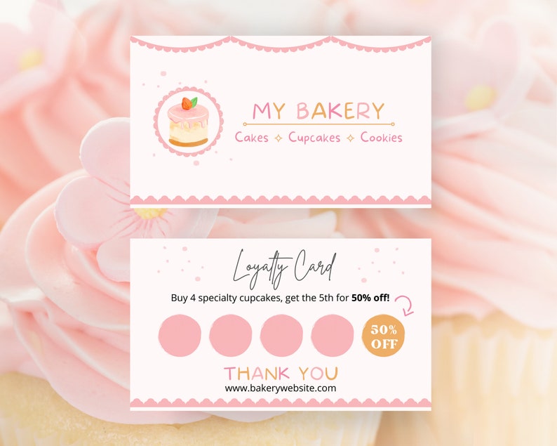 Cake Loyalty Card for Bakery Business, Bakery Branding Cupcake Rewards ...