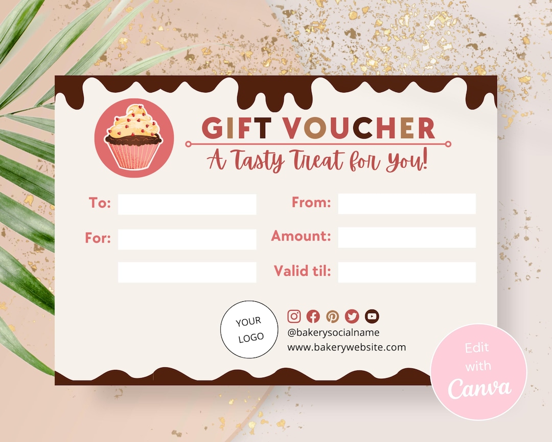 Chocolate Bakery Shop Gift Card Template for Canva, Cake Business DIY ...
