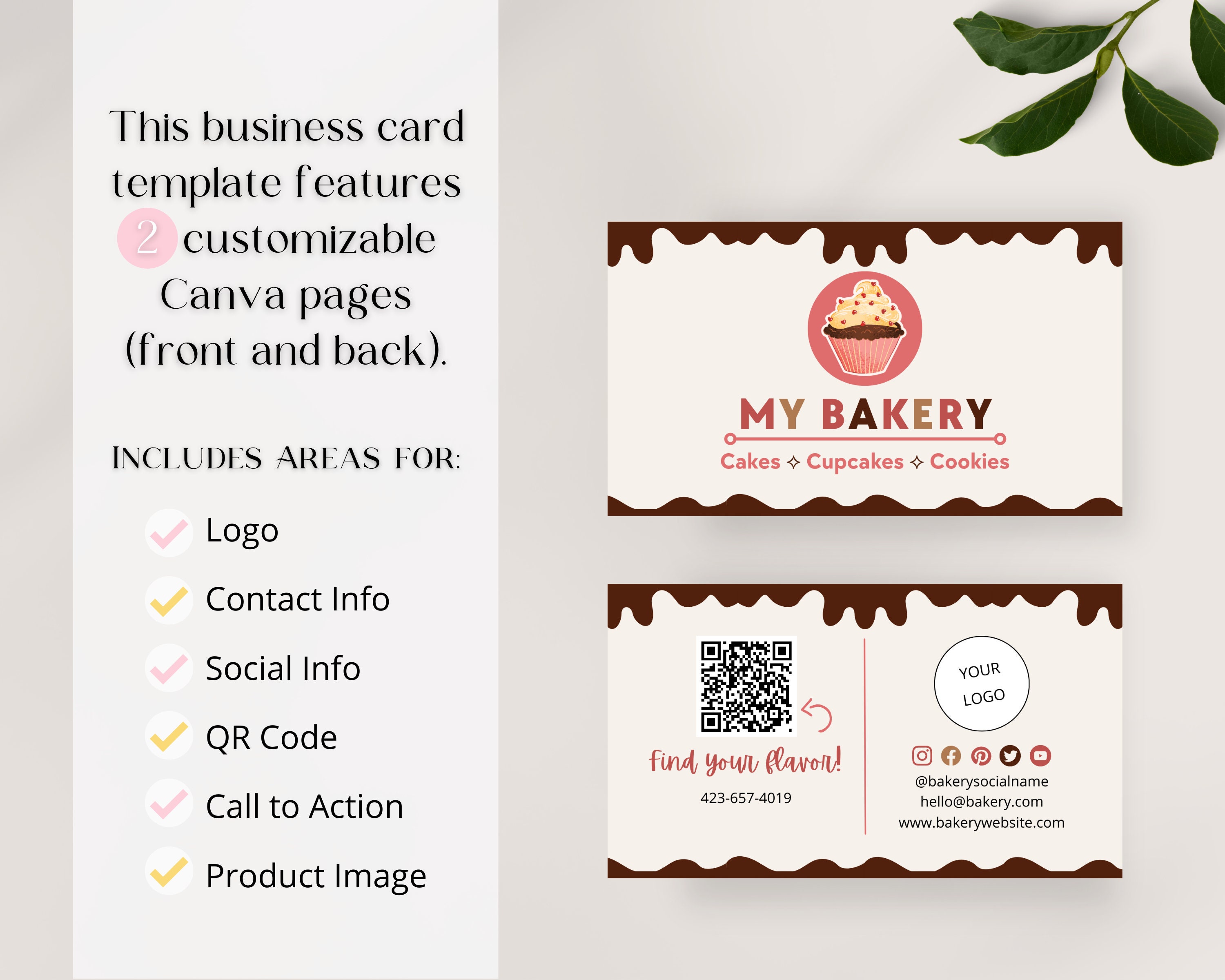 Bakery Business Card With QR Code, Editable Cake Business Card Canva ... Bakery Business Card With QR Code, Editable Cake Business Card Canva ...