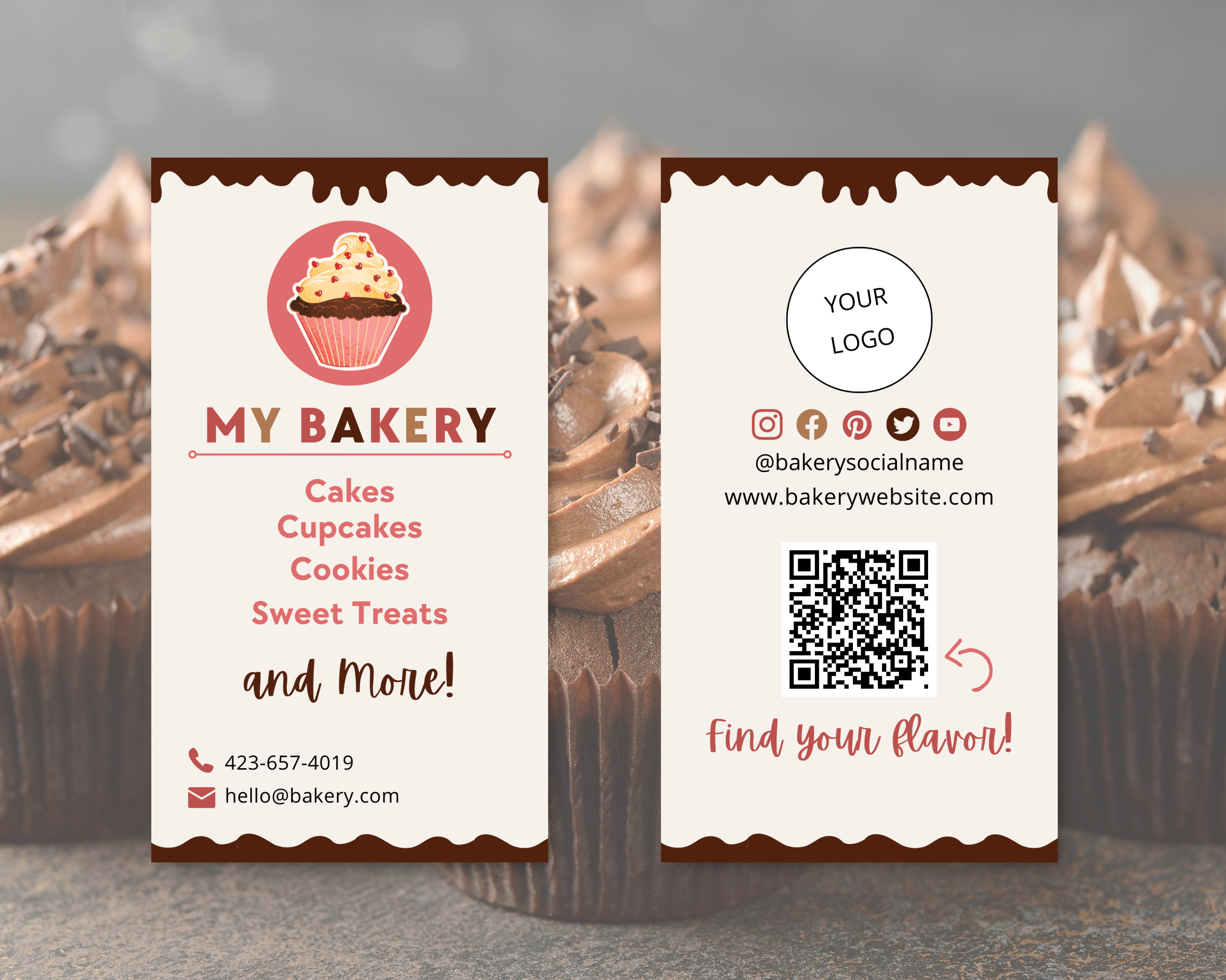 Bakery Business Card With QR Code, Vertical DIY Cake Business Card ...