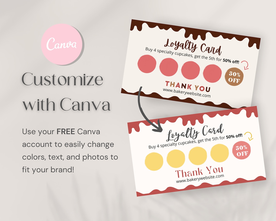 Cake Loyalty Card for Bakery Business, Bakery Branding Rewards Card ...