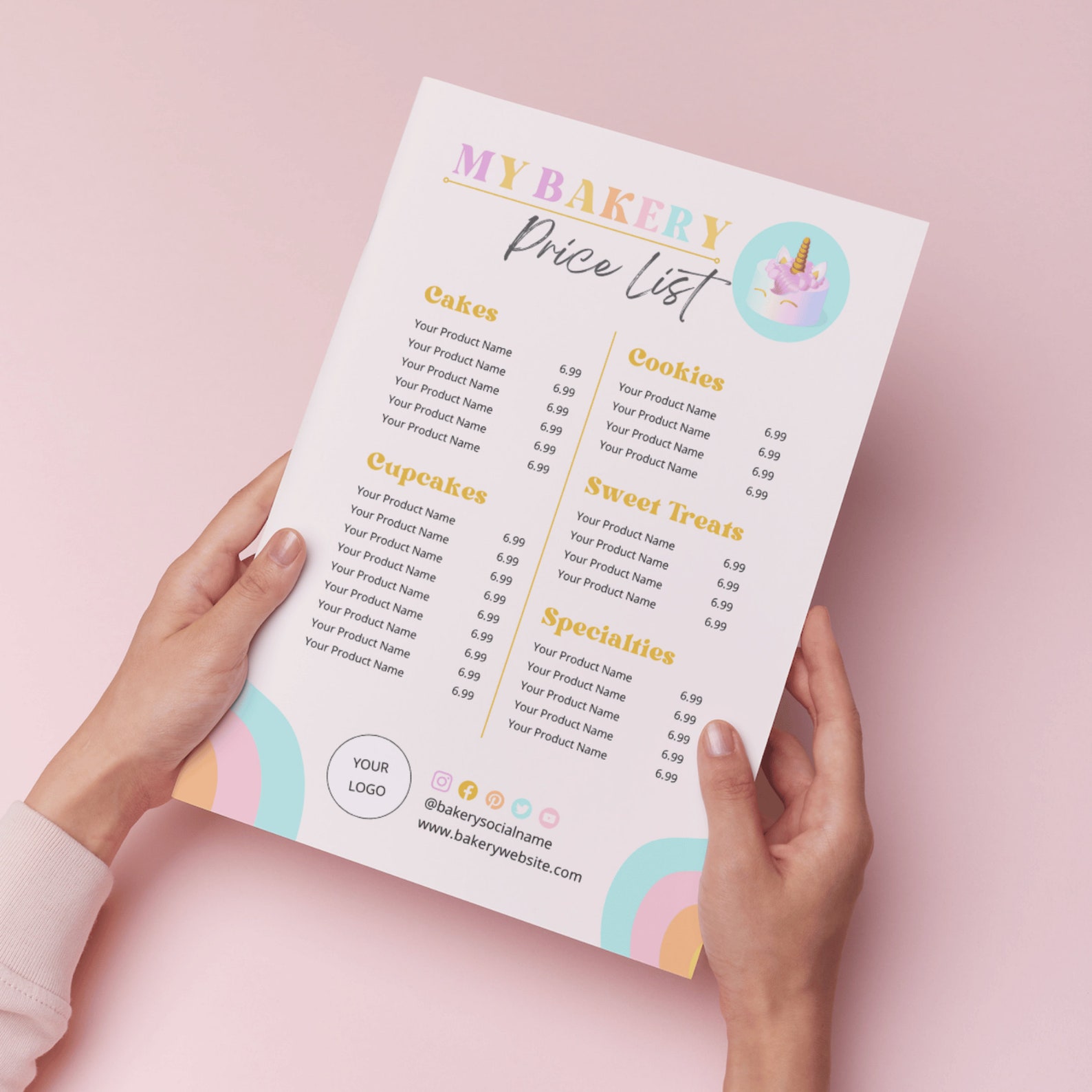 Retro Cake Price List Template for Canva, Cupcake Business Menu, Boho ...