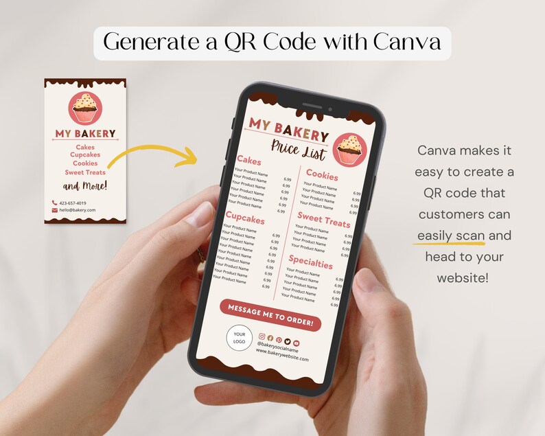 Bakery Business Card With QR Code, Vertical DIY Cake Business Card ...