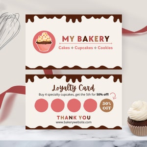 Cake Loyalty Card for Bakery Business, Bakery Branding Rewards Card ...
