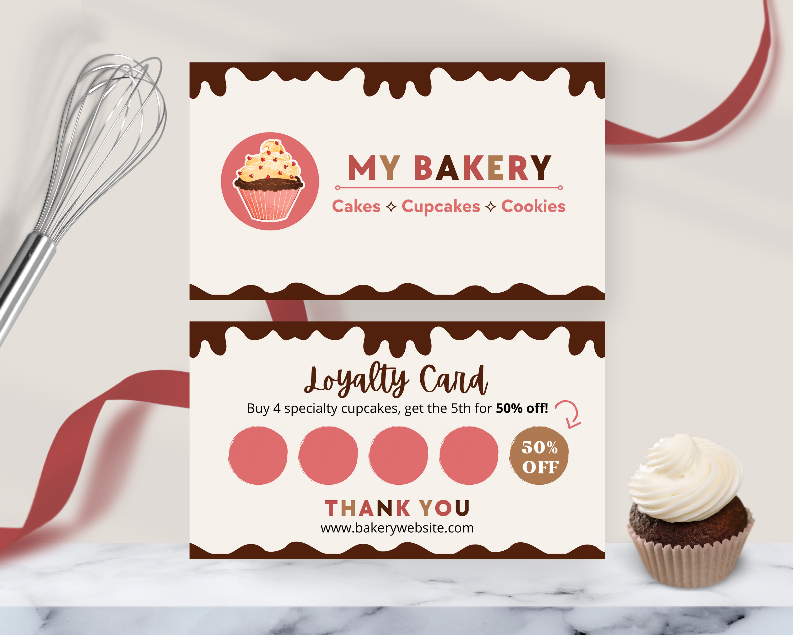 Cake Loyalty Card for Bakery Business, Bakery Branding Rewards Card ...