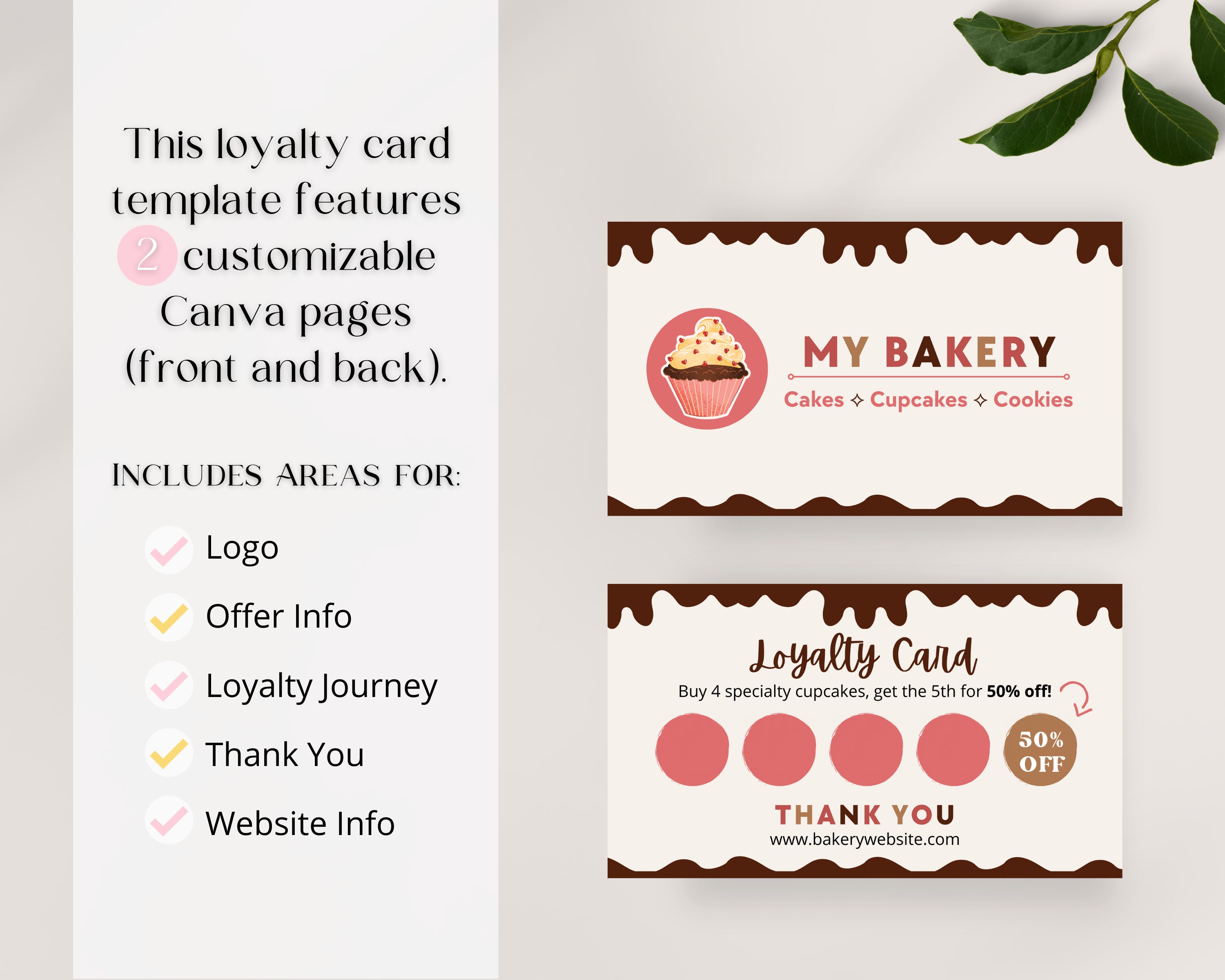 Cake Loyalty Card for Bakery Business, Bakery Branding Rewards Card ...