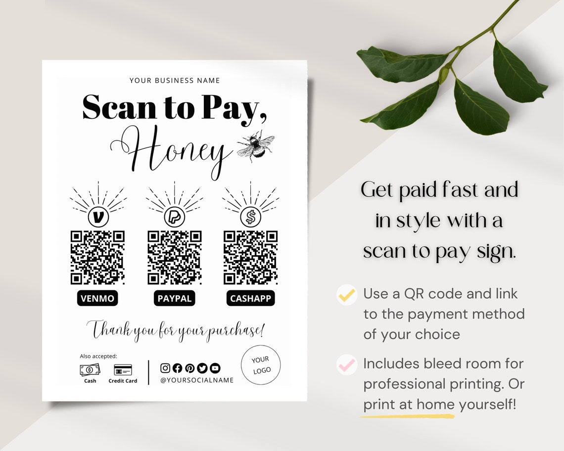 Editable Scan to Pay Sign Payment Method Sign Canva Template - Etsy