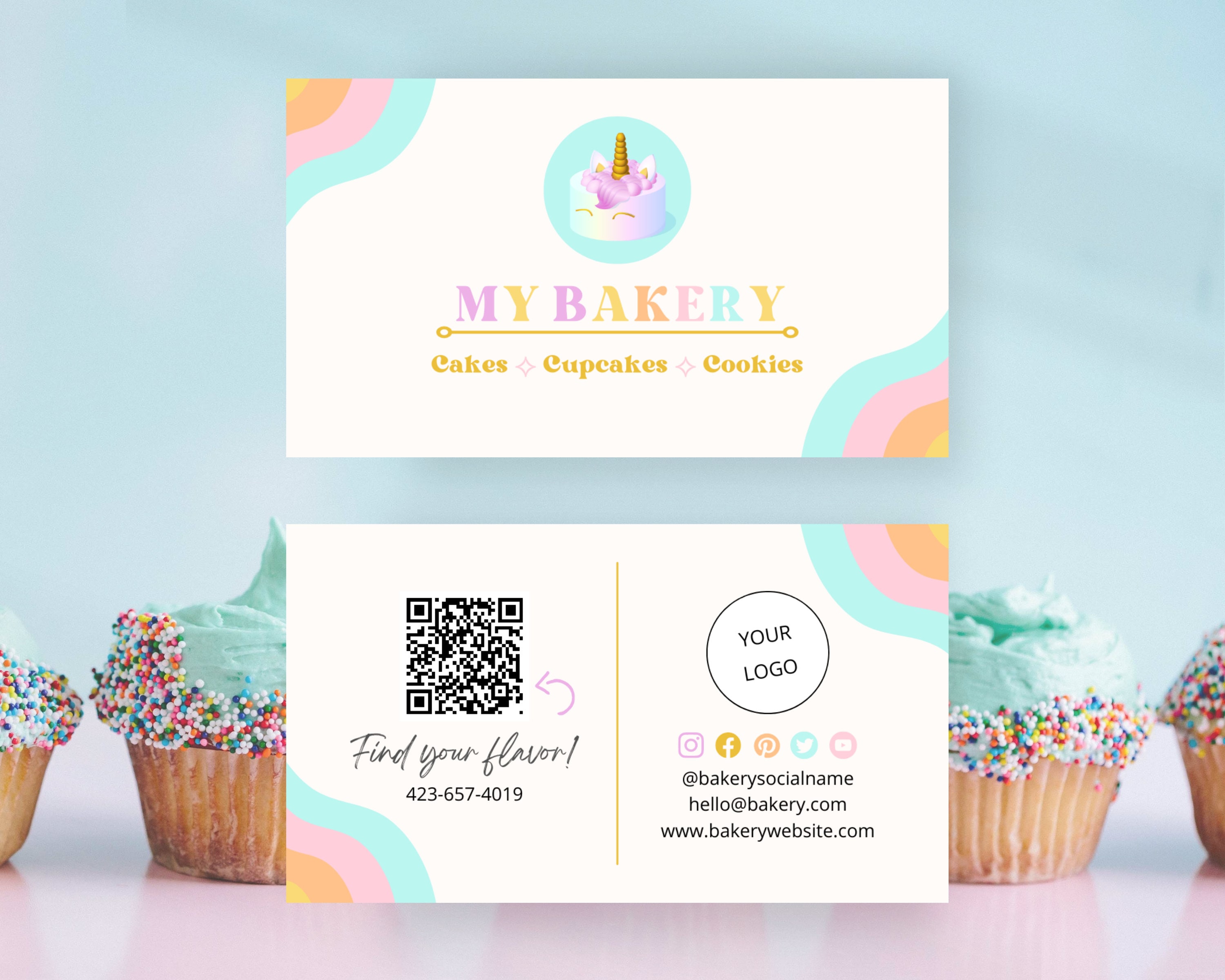 Retro Bakery Business Card With QR Code, Diy Cake Business Card Canva ...
