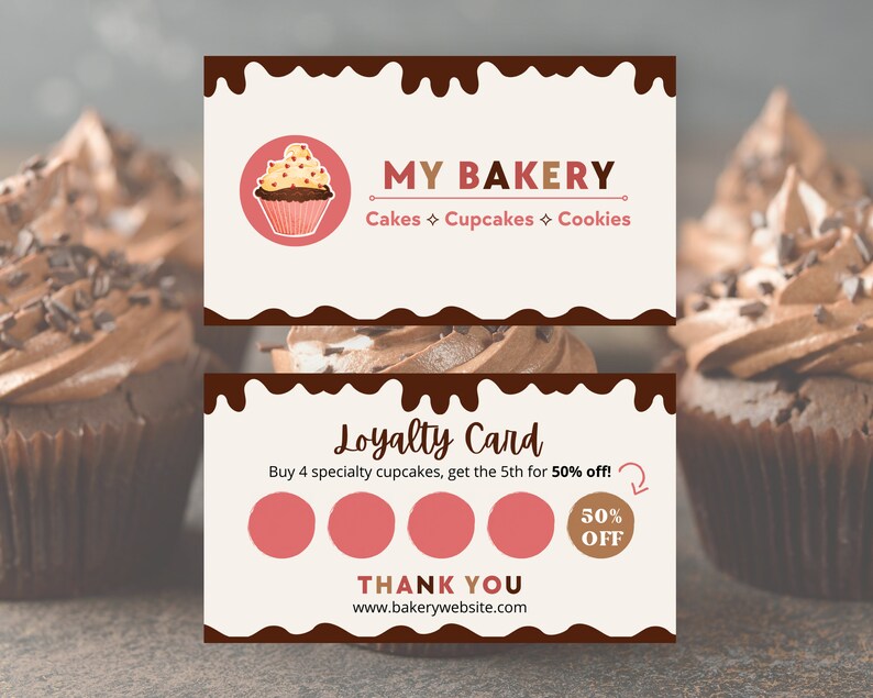 Cake Loyalty Card for Bakery Business, Bakery Branding Rewards Card, Editable Business Card ...