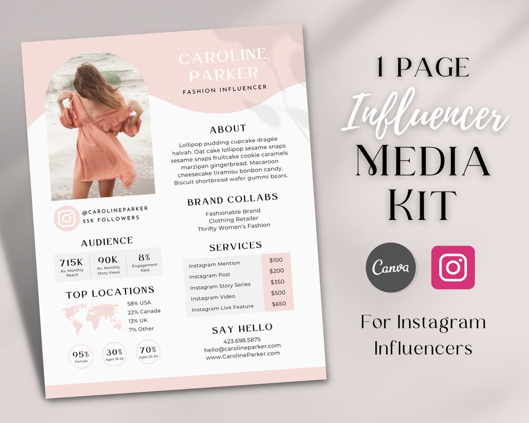 Pink Instagram Media Kit Template for Canva | Instagram Influencer ...