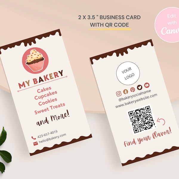 Bakery Business Card With Qr Code, Vertical Diy Cake Business - Etsy